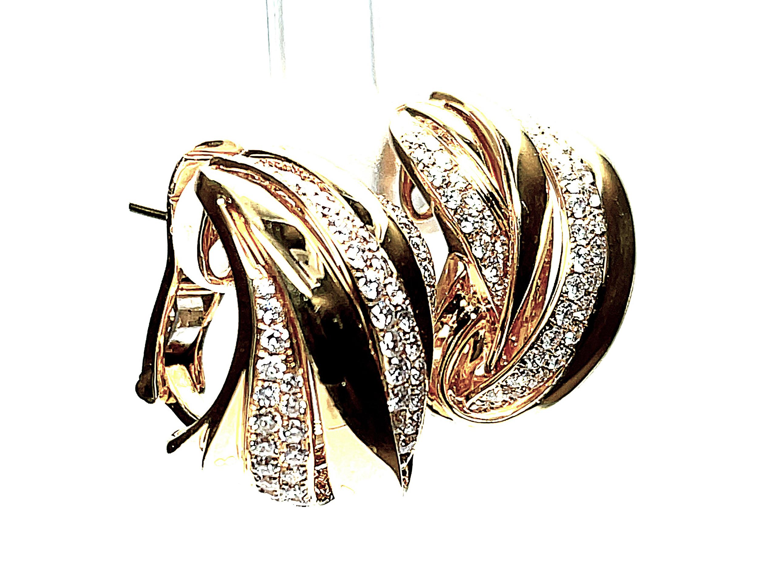 Diamond Swirl French Clip Hoop Earrings in 18K Yellow Gold, 2.13 Carats ...
