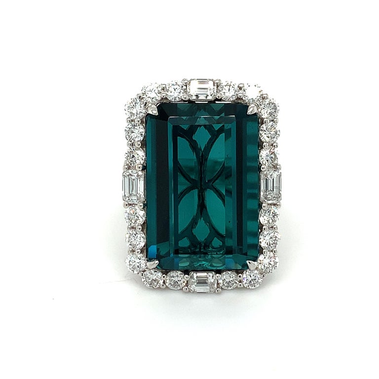21.33 Carat Indicolite Tourmaline Diamond White Gold Cocktail Ring For ...