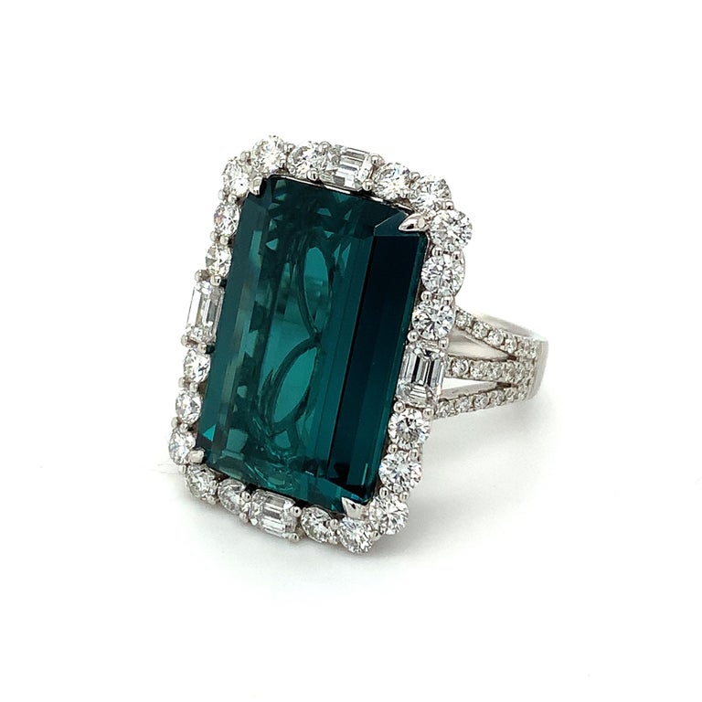 21.33 Carat Indicolite Tourmaline Diamond White Gold Cocktail Ring For ...