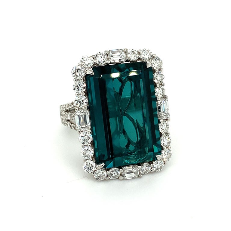 21.33 Carat Indicolite Tourmaline Diamond White Gold Cocktail Ring For ...