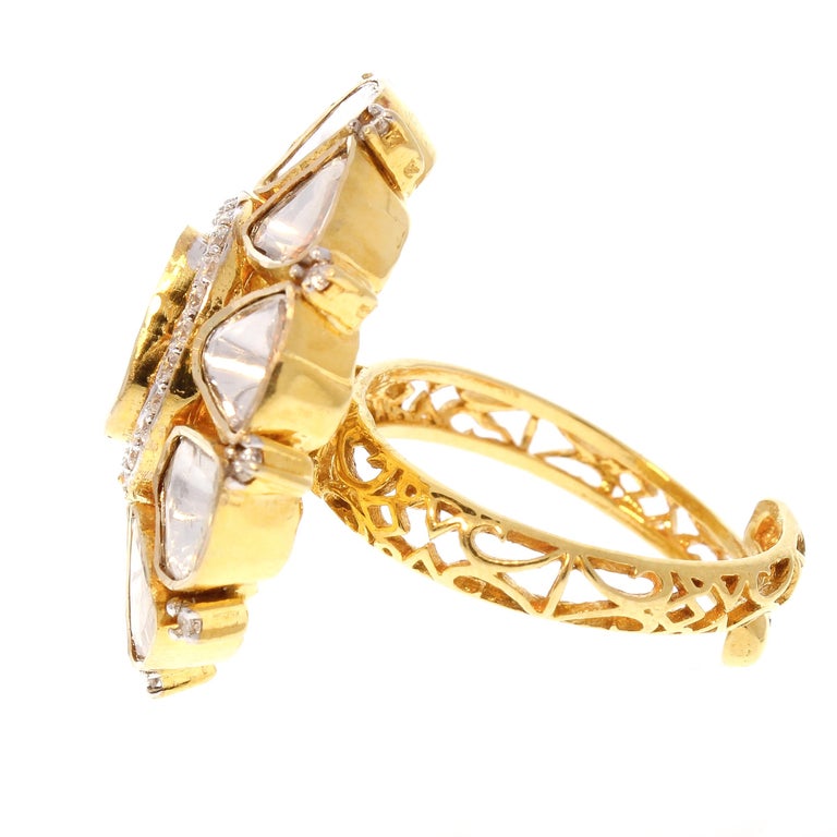 2.14 Carat Total Polki Diamond Ring in 18 Karat Yellow Gold at 1stDibs