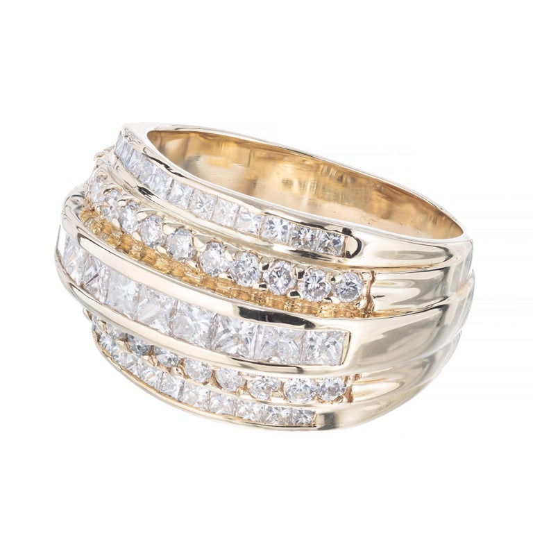2.15 Carat 5-Row Channel Set Princess Round Diamond Gold Dome Cocktail ...