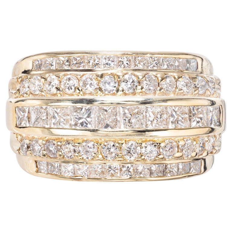 2.15 Carat 5-Row Channel Set Princess Round Diamond Gold Dome Cocktail ...