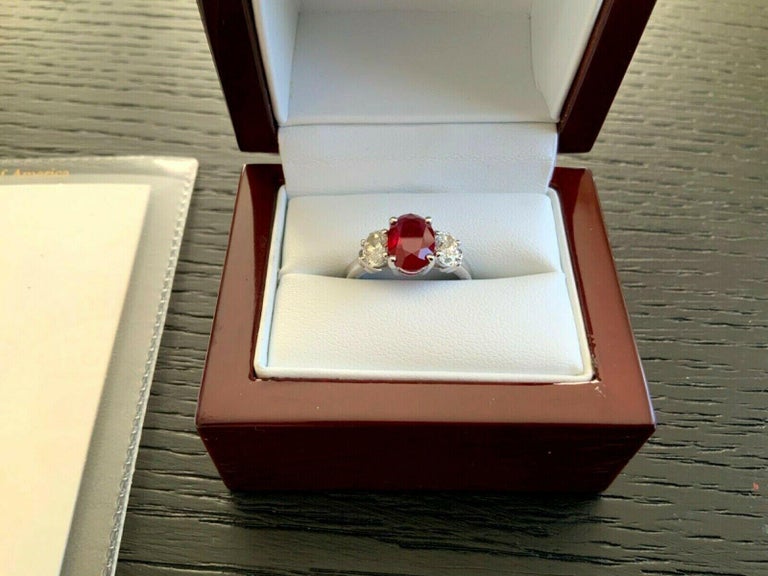 2.17 Carat Natural Vivid Red Oval Cut Burma Ruby and Diamond Ring GIA Certified at 1stDibs
