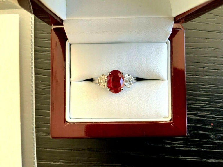2.17 Carat Natural Vivid Red Oval Cut Burma Ruby and Diamond Ring GIA Certified at 1stDibs
