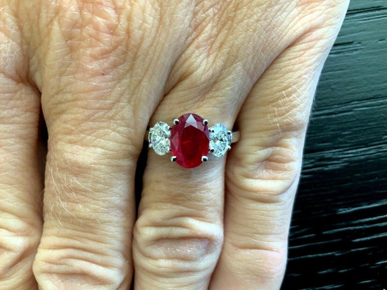 2.17 Carat Natural Vivid Red Oval Cut Burma Ruby and Diamond Ring GIA Certified at 1stDibs