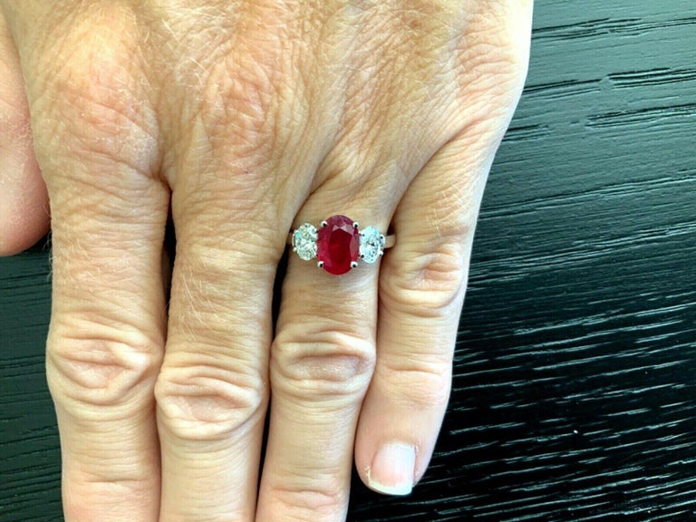 2.17 Carat Natural Vivid Red Oval Cut Burma Ruby and Diamond Ring GIA Certified at 1stDibs
