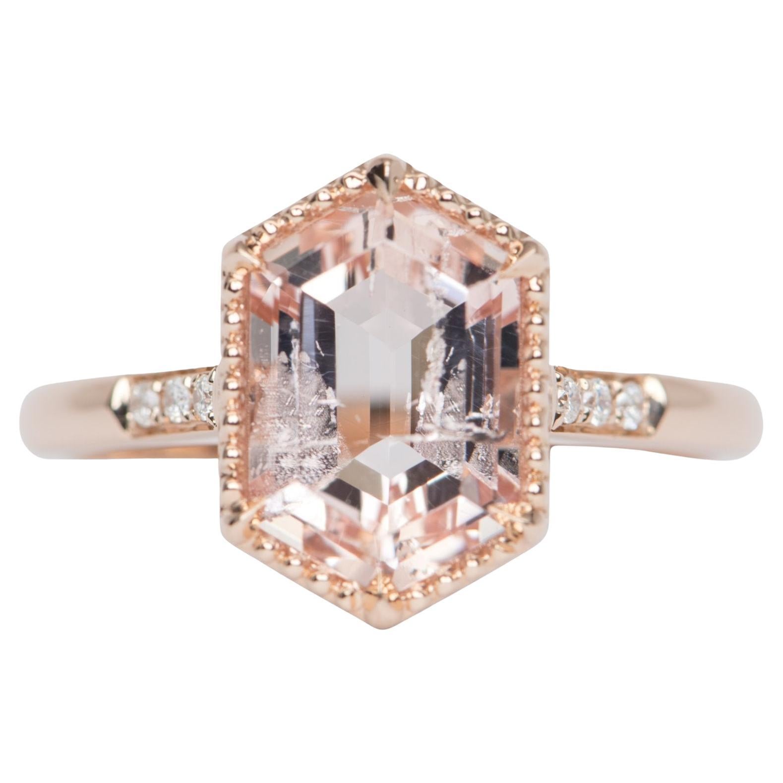 2.78ct Hexagon Pink Tourmaline 14k Rose Gold Engagement Ring R6411 For Sale at 1stDibs