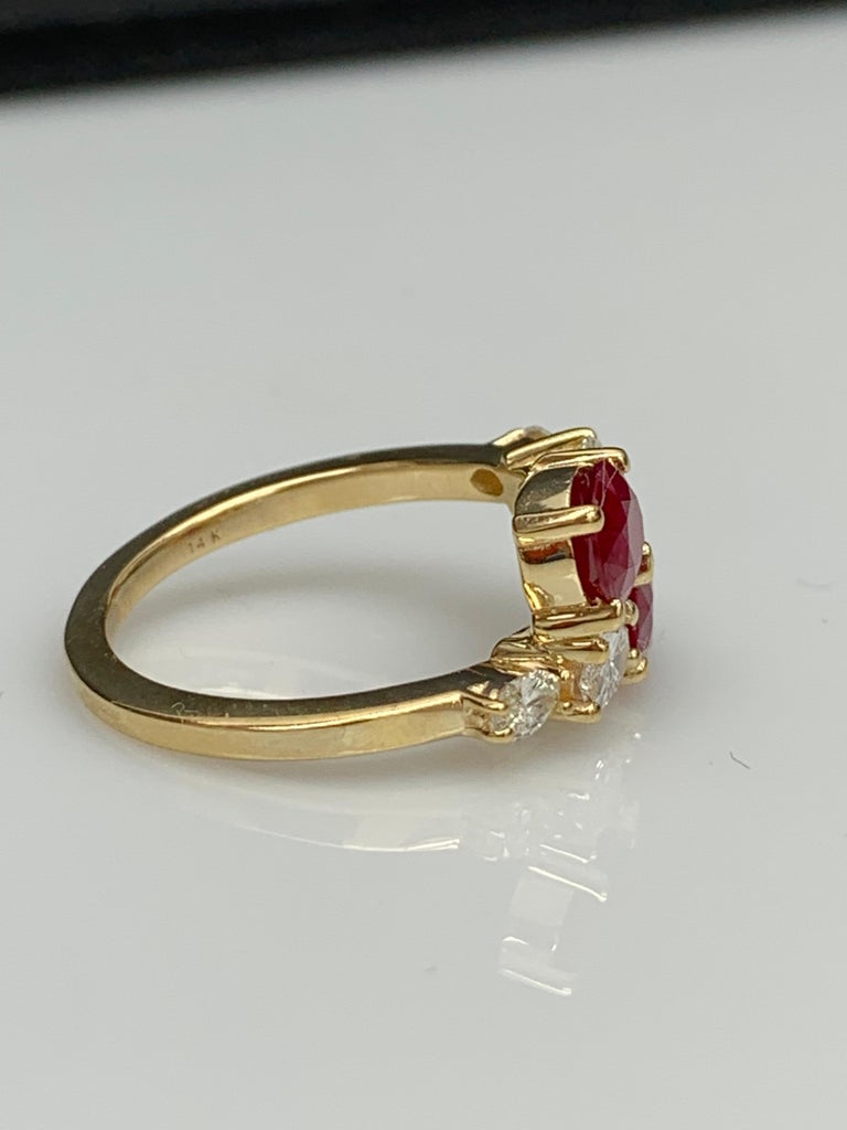 2.18 Carat Oval Cut Ruby Diamond Toi et Moi Engagement Ring in 14K Yellow Gold For Sale at 1stDibs
