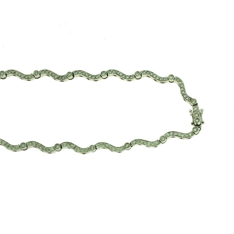 218 Round Brilliant Diamond Wavy Tennis Line Necklace in White Gold For ...
