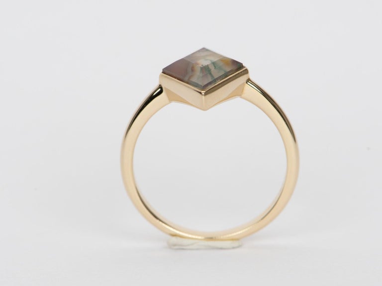 2.18ct Kite Shape Moss Agate Bezel Set 14K Gold Engagement Ring For ...