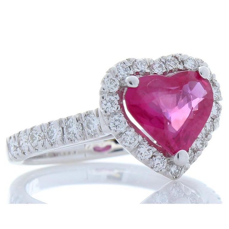 2.19 Carat Heart Shape Ruby and Diamond Cocktail Ring in 18 Karat White ...