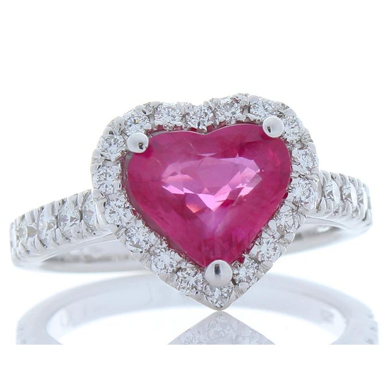 2.19 Carat Heart Shape Ruby and Diamond Cocktail Ring in 18 Karat White ...