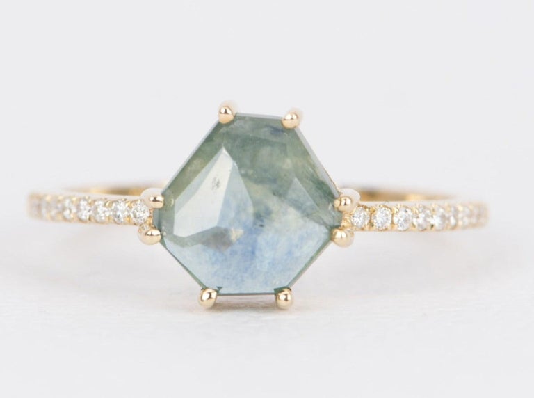 2.19ct Freeform Geometric Montana Sapphire Diamond Engagement Ring 14k ...