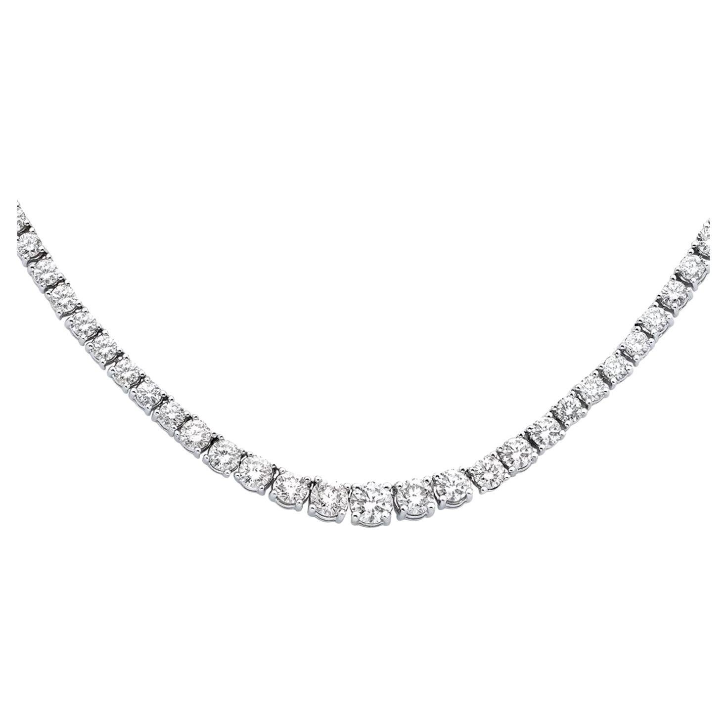 21ct Graduated Diamond Tennis Riviera Necklace 4 Prong White Gold G VS2 ...