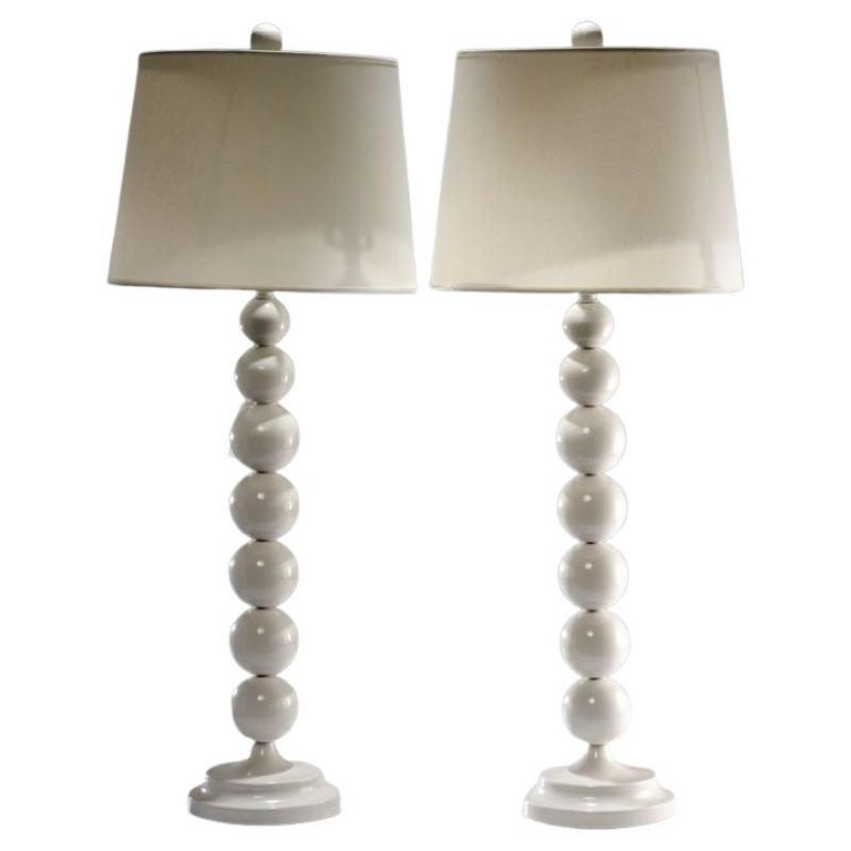 21st C., White Safavieh Jenna Table Lamps with Custom Shades, Pair For ...