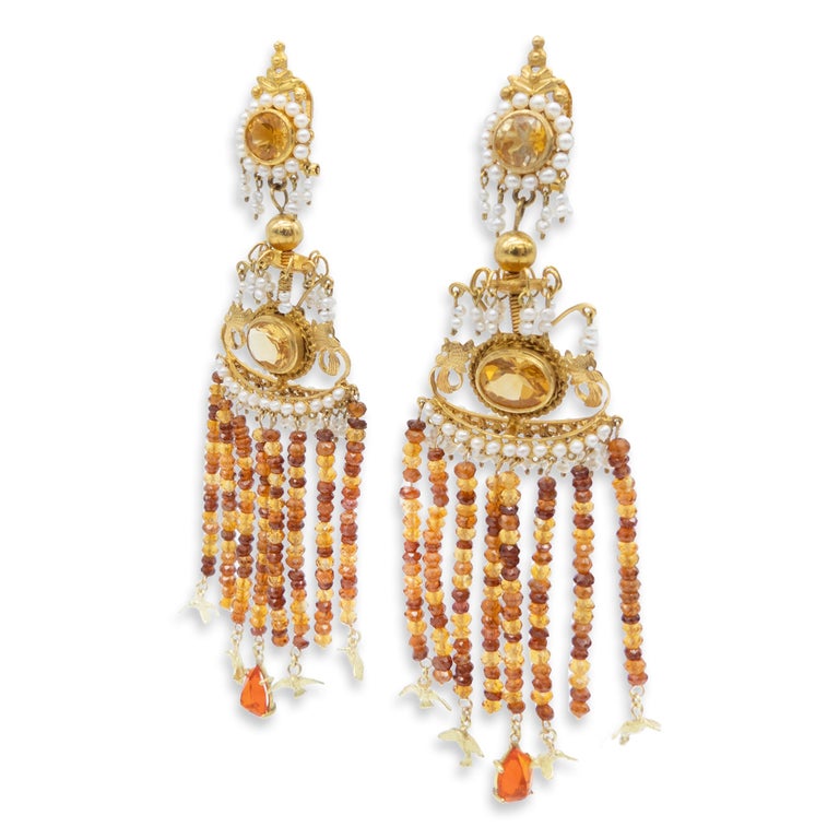21st Century 18 Karat Gold Fire Opals Pearls Topaz Orange Sapphires ...
