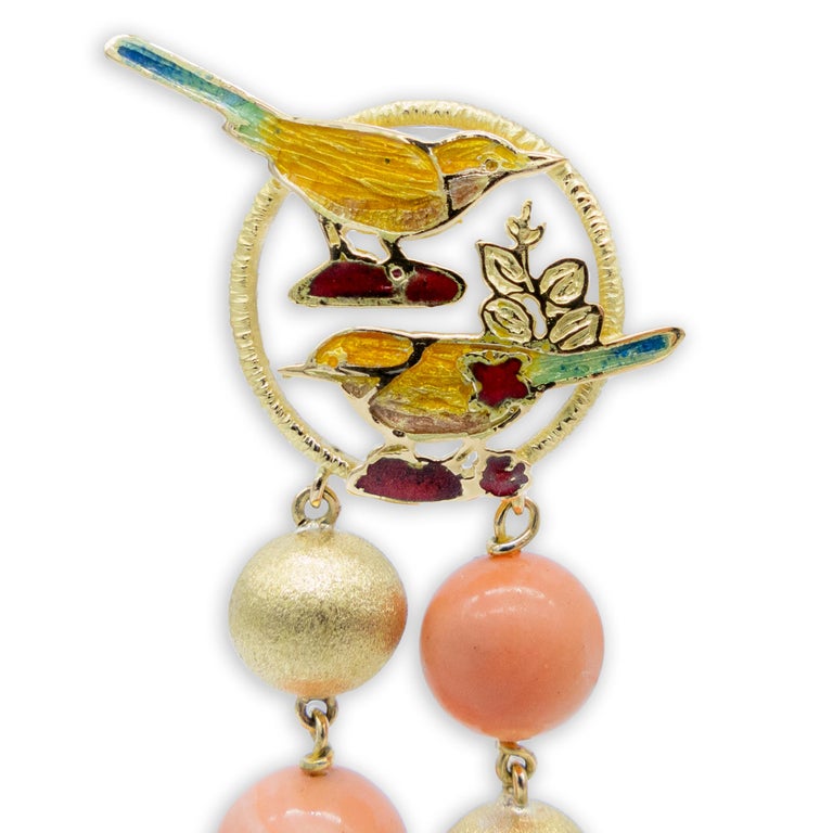 21st Century 18 Karat Yellow Gold Earrings Fire Enamel Coral Angel Skin ...