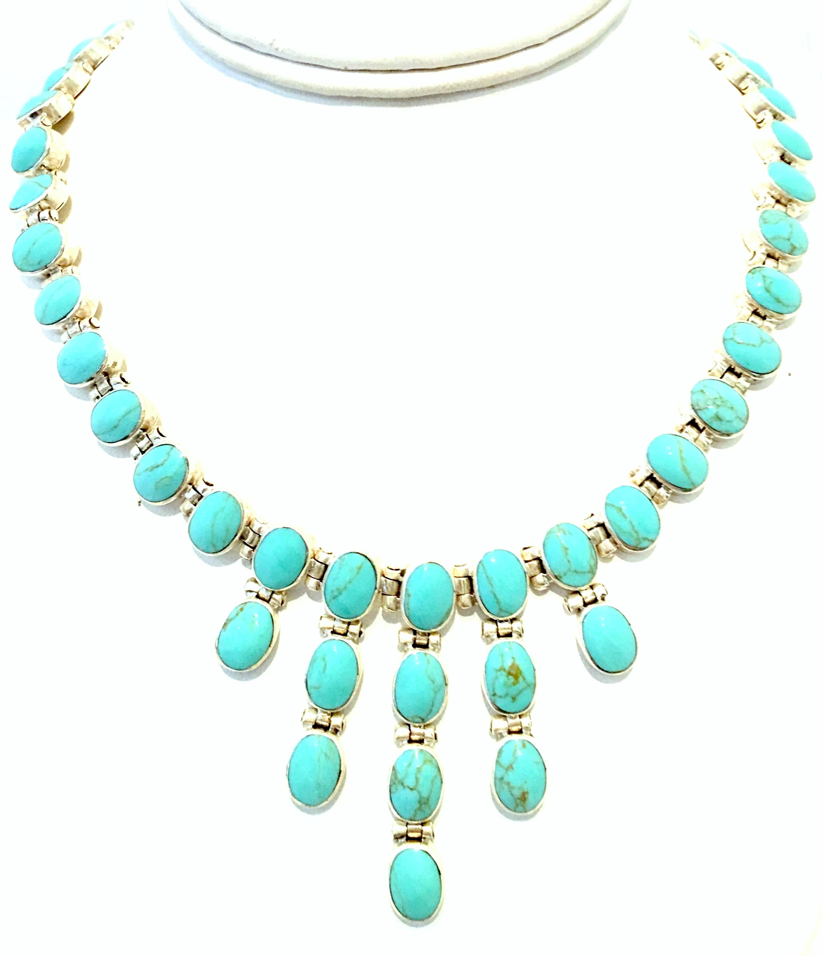 21st Century 950 Sterling Silver and Turquoise Link Necklace-Mexico For ...