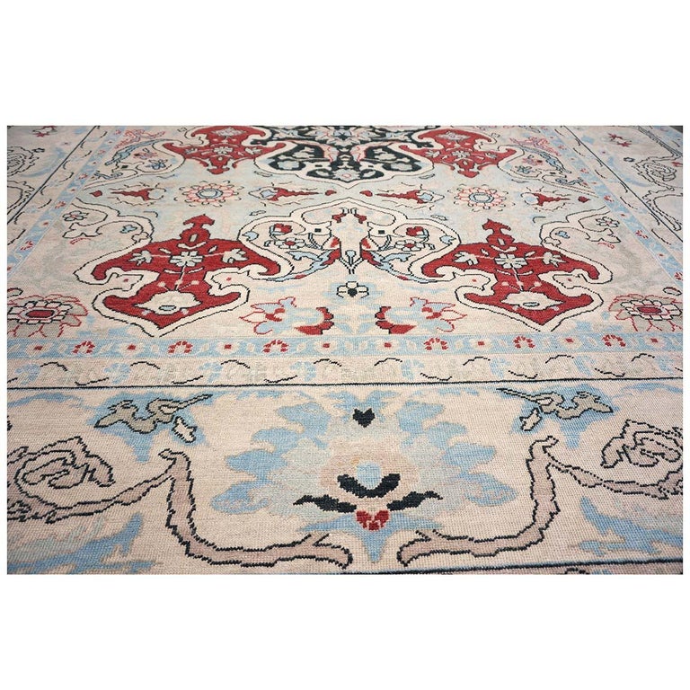 21st Century Persian Sultanabad 10x14 Ivory, Blue, and Red Handmade ...