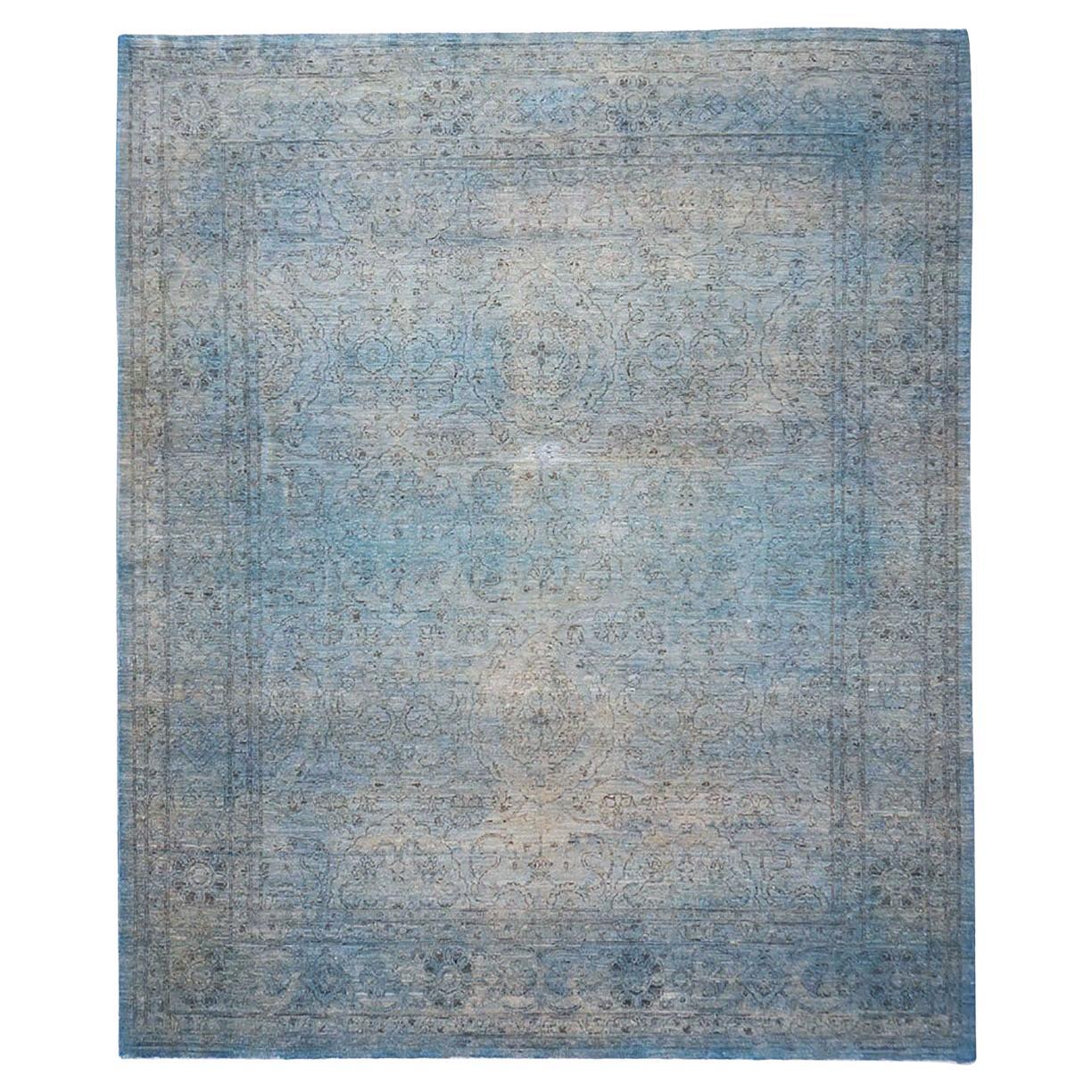 21st Century Afghan Khotan 11x14 Ivory and Light Blue Handmade Area Rug ...