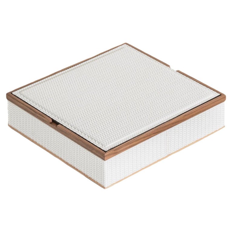 21st Century Astrea Square Box with Walnut Wood and Leather Handmade in ...