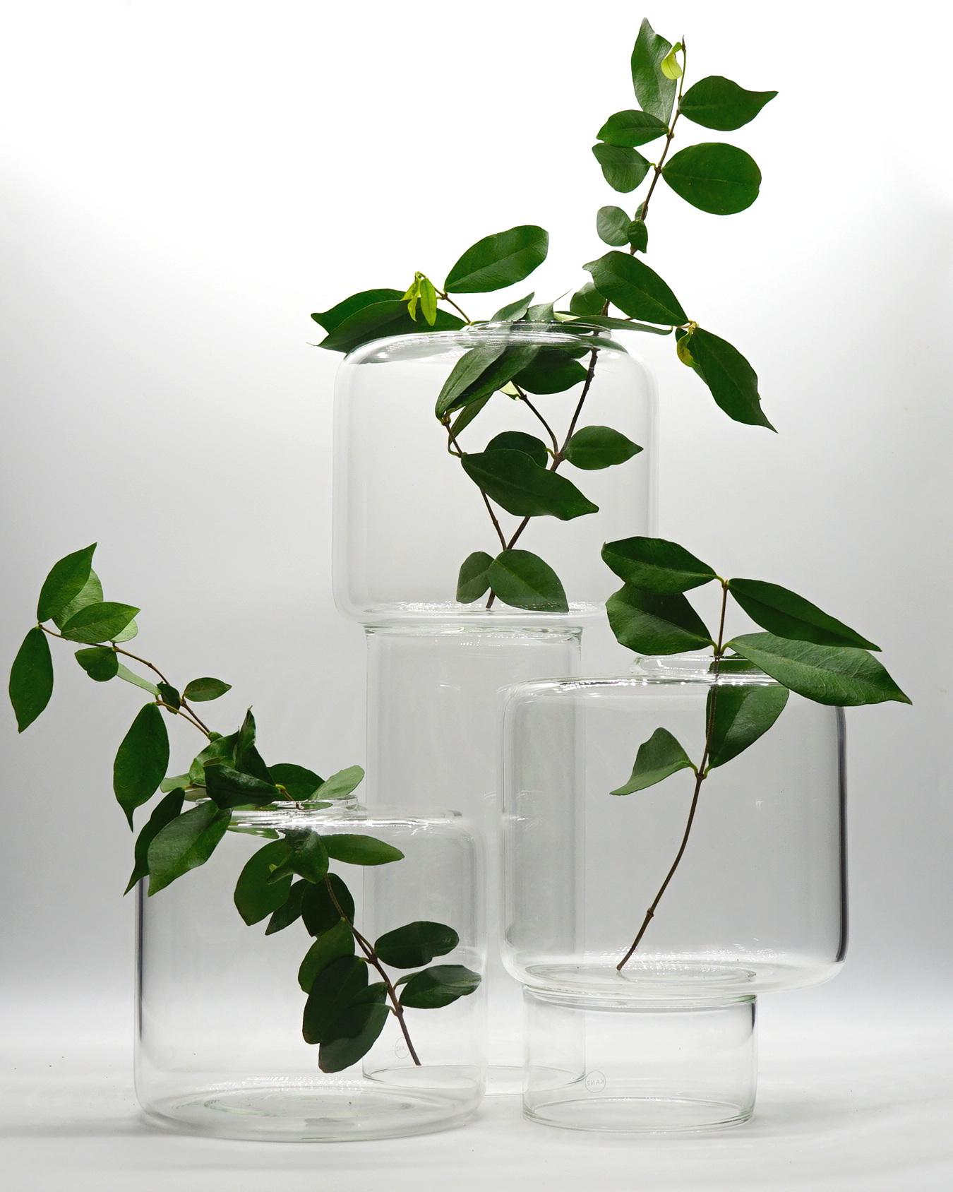 21st Century Asymetric 3 Vases Set, Hand-Crafted Borosilicate Vases ...