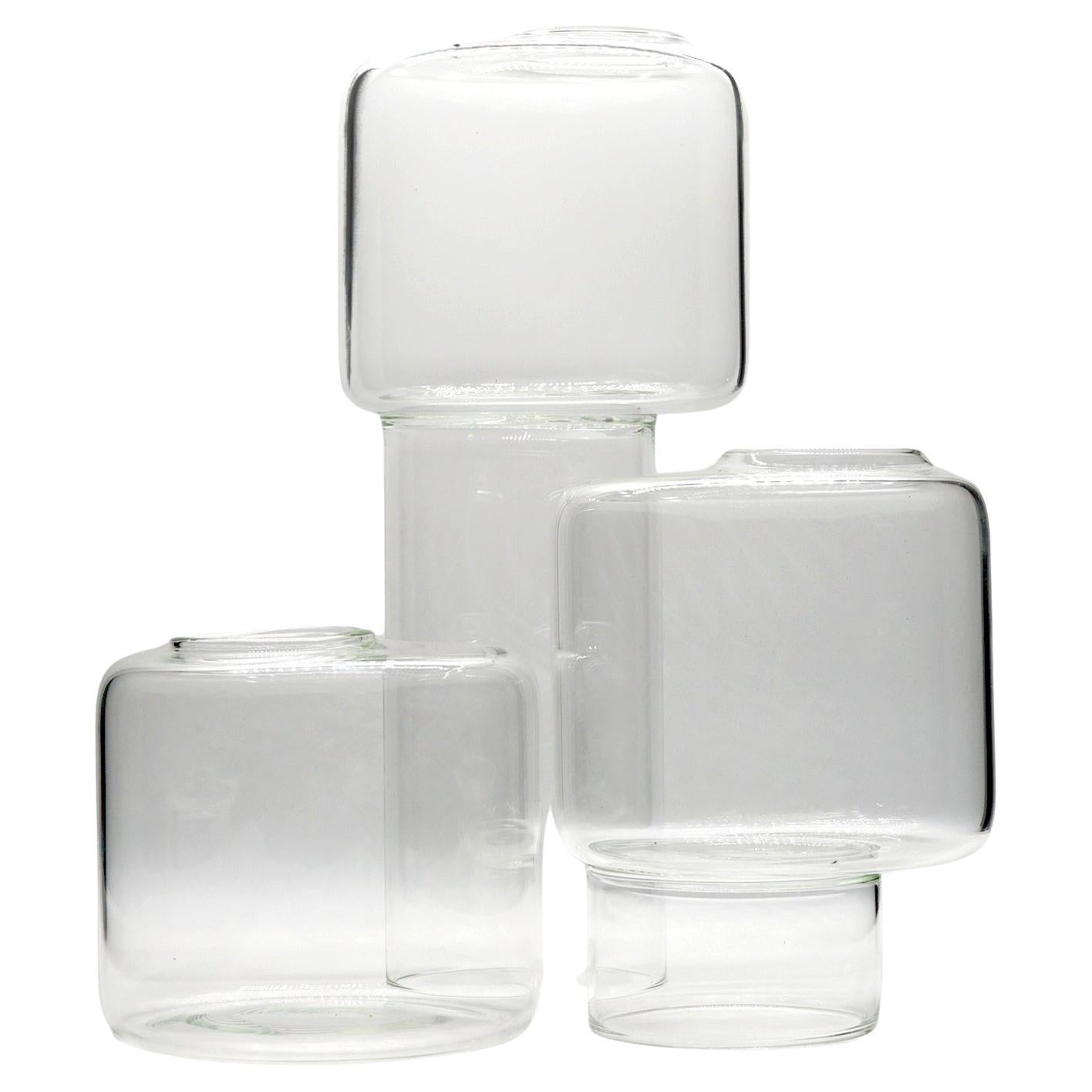 21st Century Asymetric 3 Vases Set, Hand-Crafted Borosilicate Vases ...
