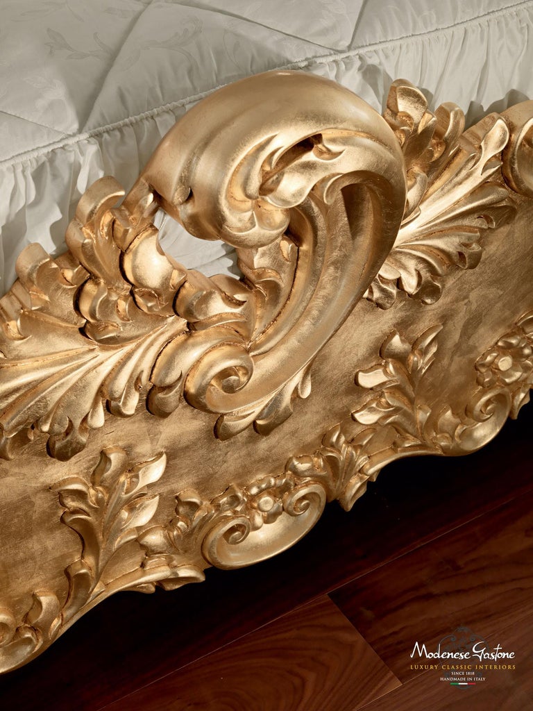 21st Century Baroque Double Bed in Gold Leaf Finish and Upholstery by ...