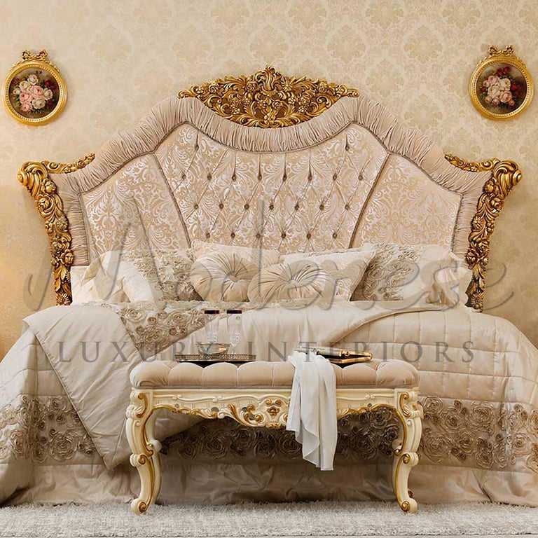 21st Century Baroque-Inspired Bright Bed Bench with Gold Leaf by ...