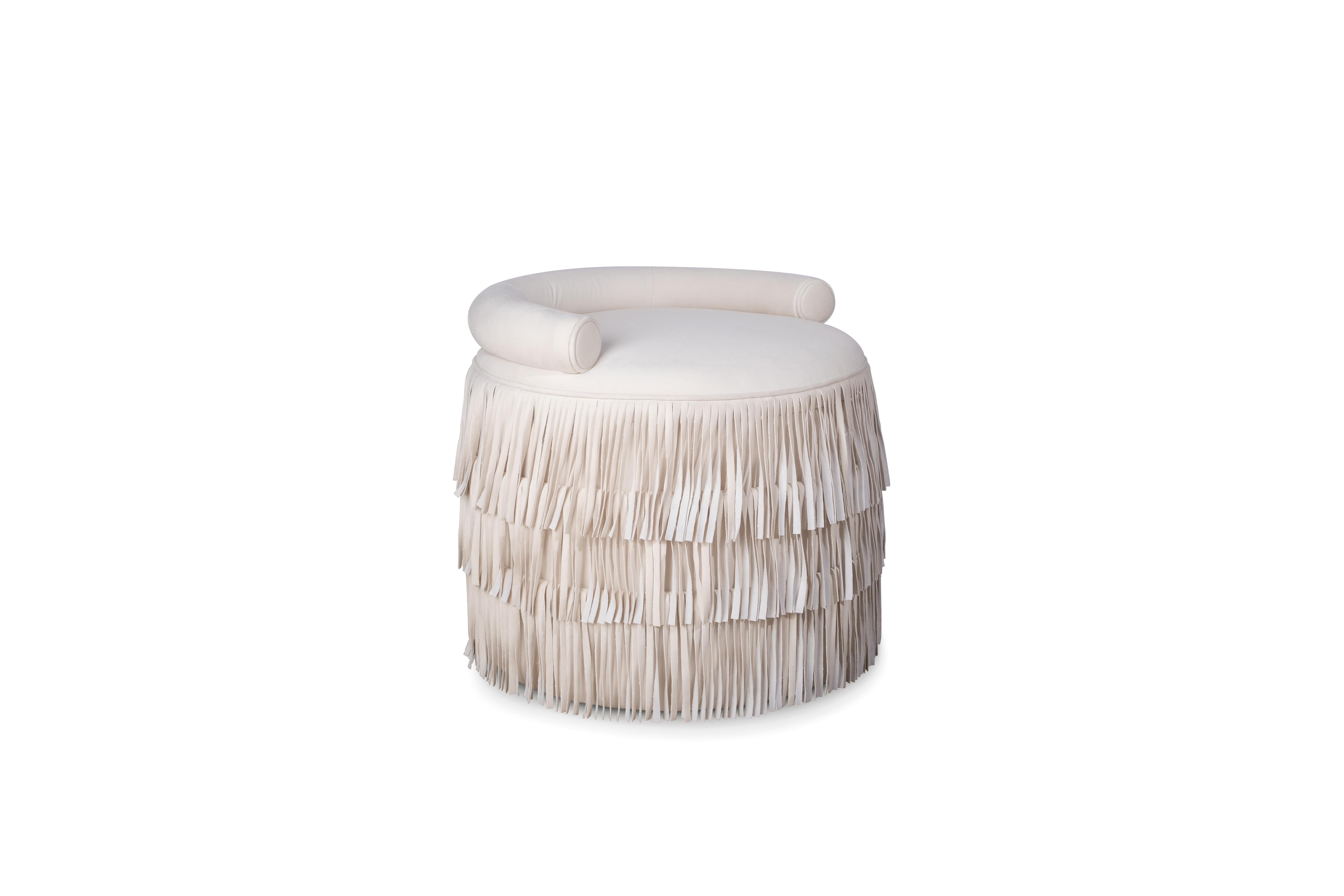 21st Century Beth Fringes Stool Cotton Velvet For Sale at 1stDibs ...