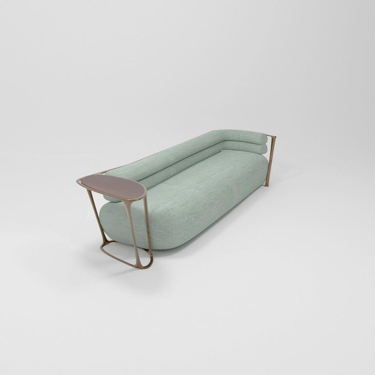 21st Century, Bronzed Frame Low Beam Bench Mint Sofa with Table by ...