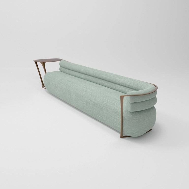 21st Century, Bronzed Frame Low Beam Bench Mint Sofa with Table by ...