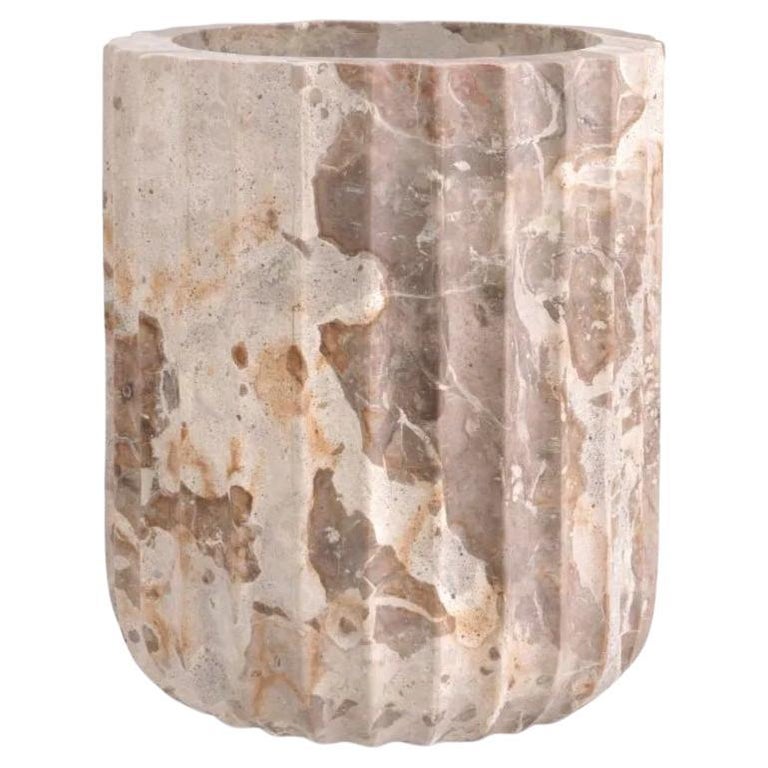 21st Century Brown Marble Honed Fluted Vase For Sale at 1stDibs