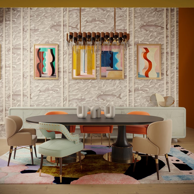 21st Century Buck Oval Dining Table Walnut Wood Polished Brass For Sale ...