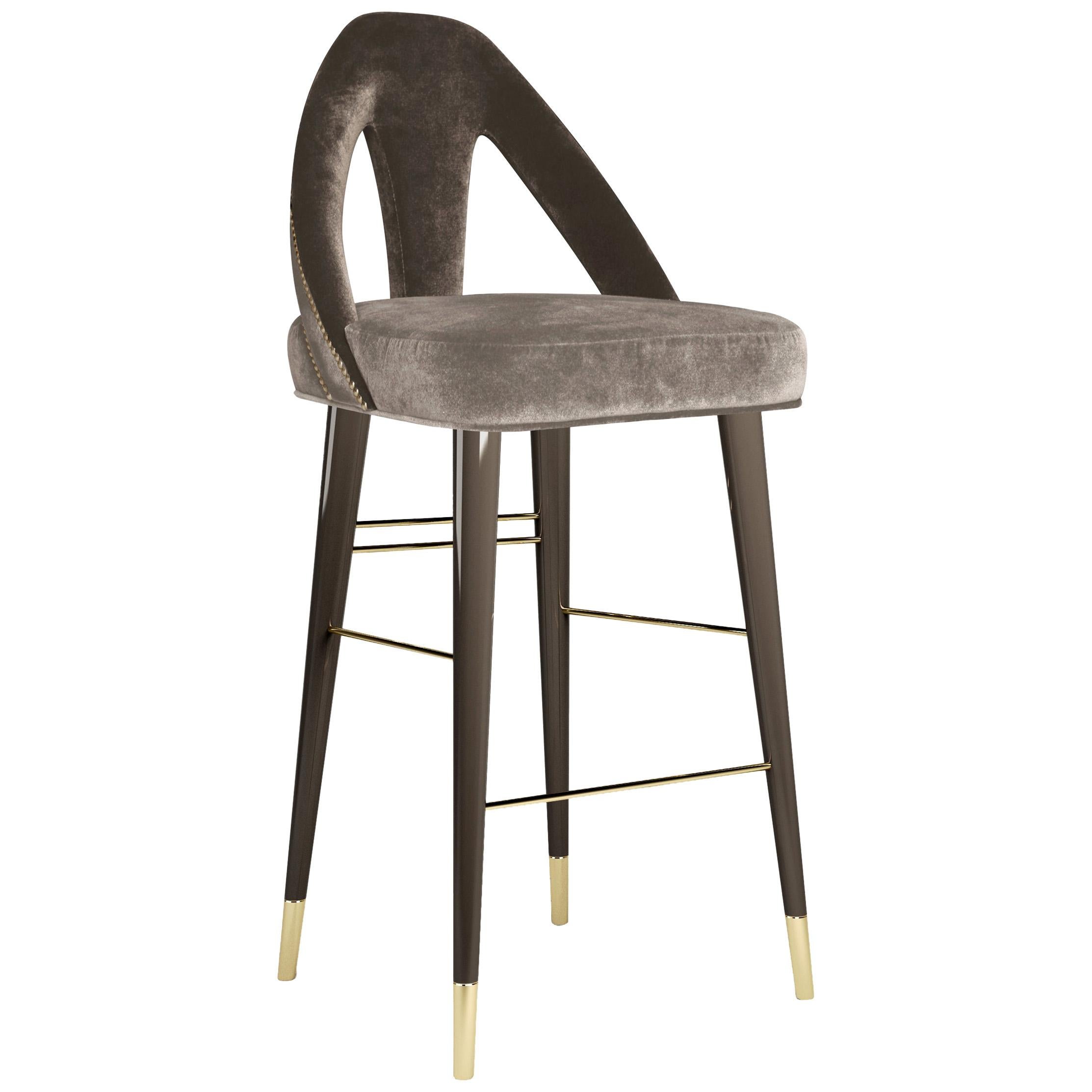 21st Century Gardner Bar Chair Leather Cotton Velvet Walnut Wood For ...