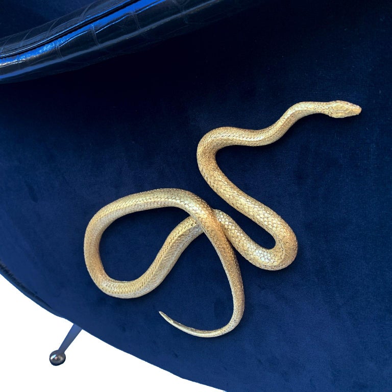 21st Century Contemporary Dark Blue Armchair with Golden Snakes ...