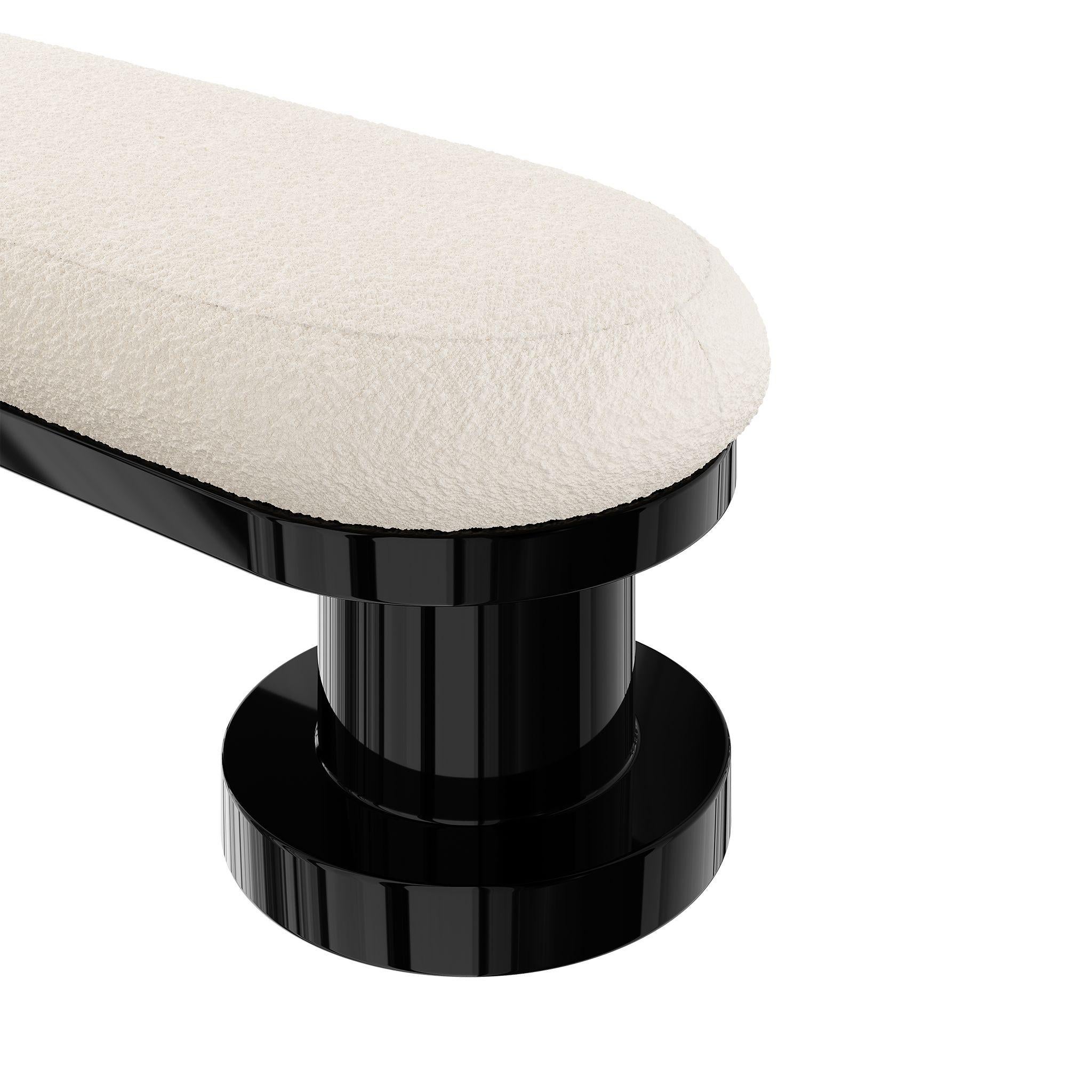 21st Century Contemporary Minimal Large White Boucle Bench Black ...