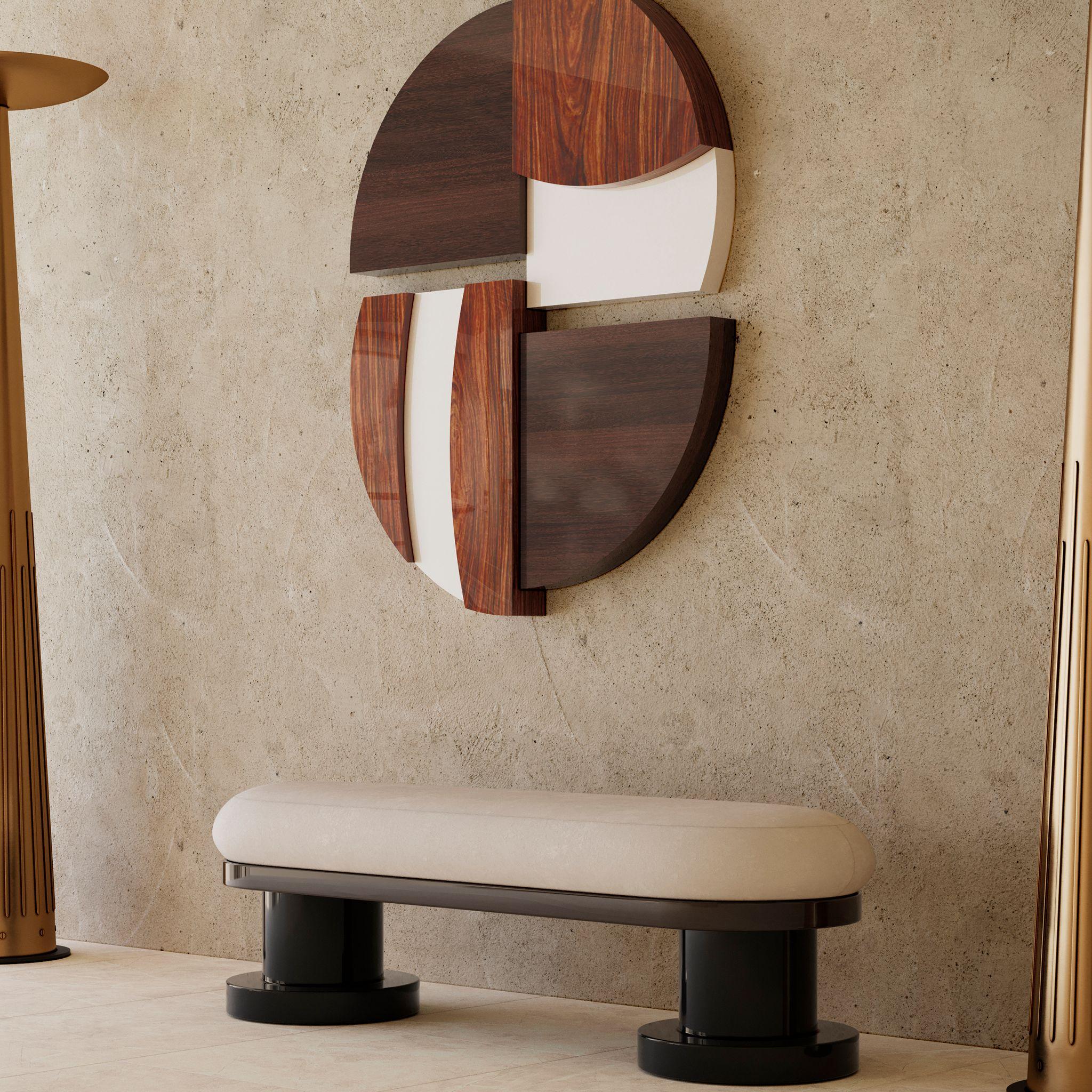 21st Century Contemporary Minimal Large White Boucle Bench Black ...