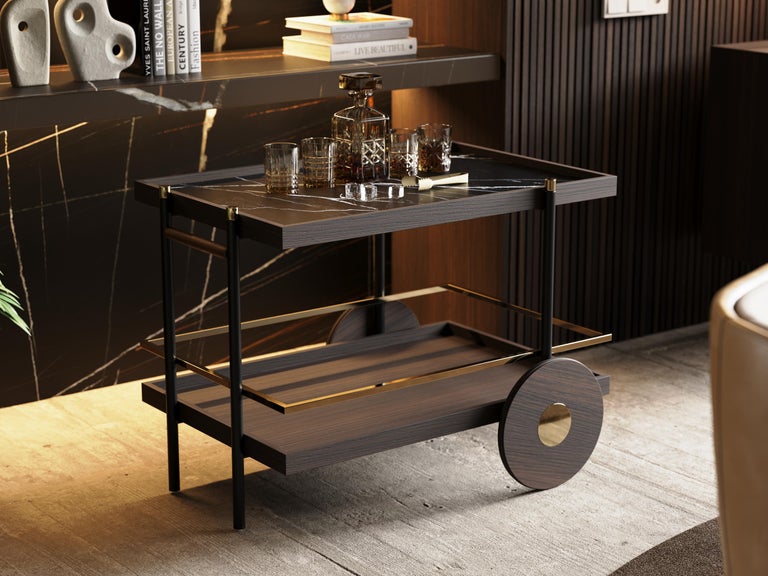 21st-century Contemporary bar cart with marble top, fully customisable ...