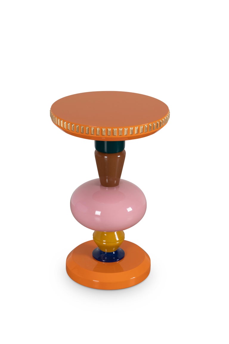 21st Century Cortez Side Table Lacquered Wood Gold Leaf For Sale at 1stDibs
