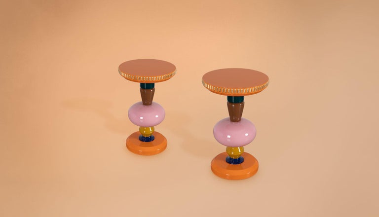 21st Century Cortez Side Table Lacquered Wood Gold Leaf For Sale at 1stDibs
