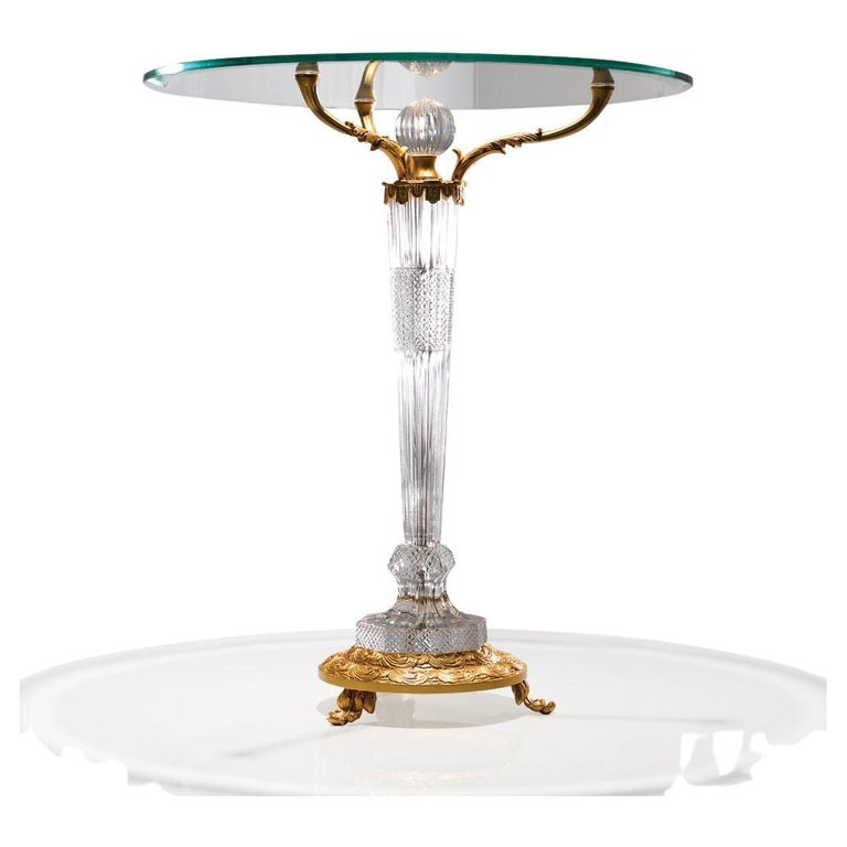 21st Century, Crystal Side Table with One Leg and Temperated Glass Top ...