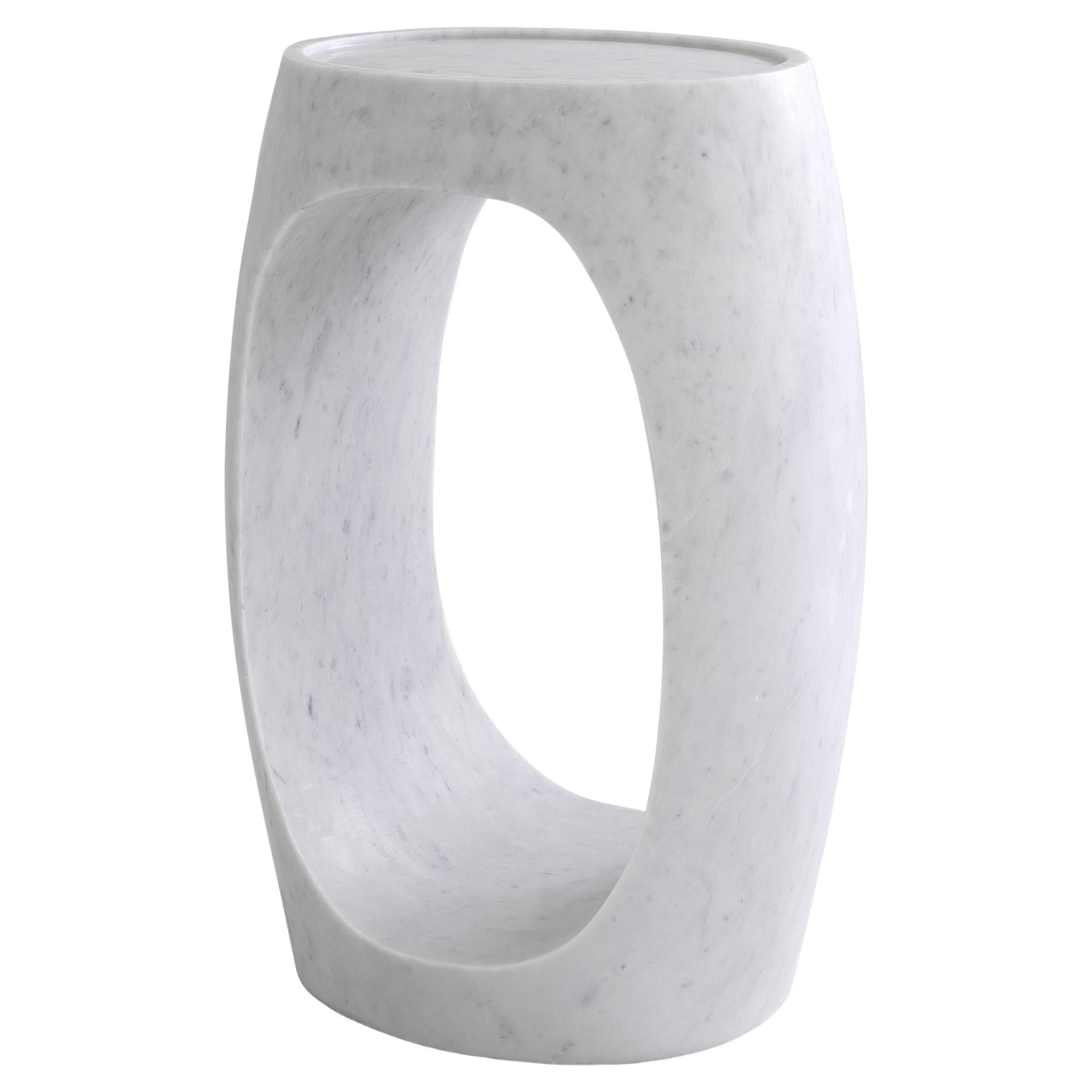 Totemic Carved White Carrera Marble Block Side Table For Sale at ...