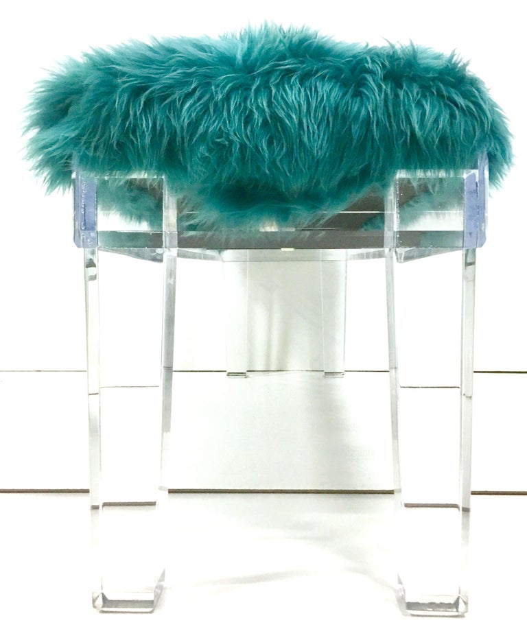 21st Century Custom Made Lucite and Mongolian Fur Long Bench at 1stDibs