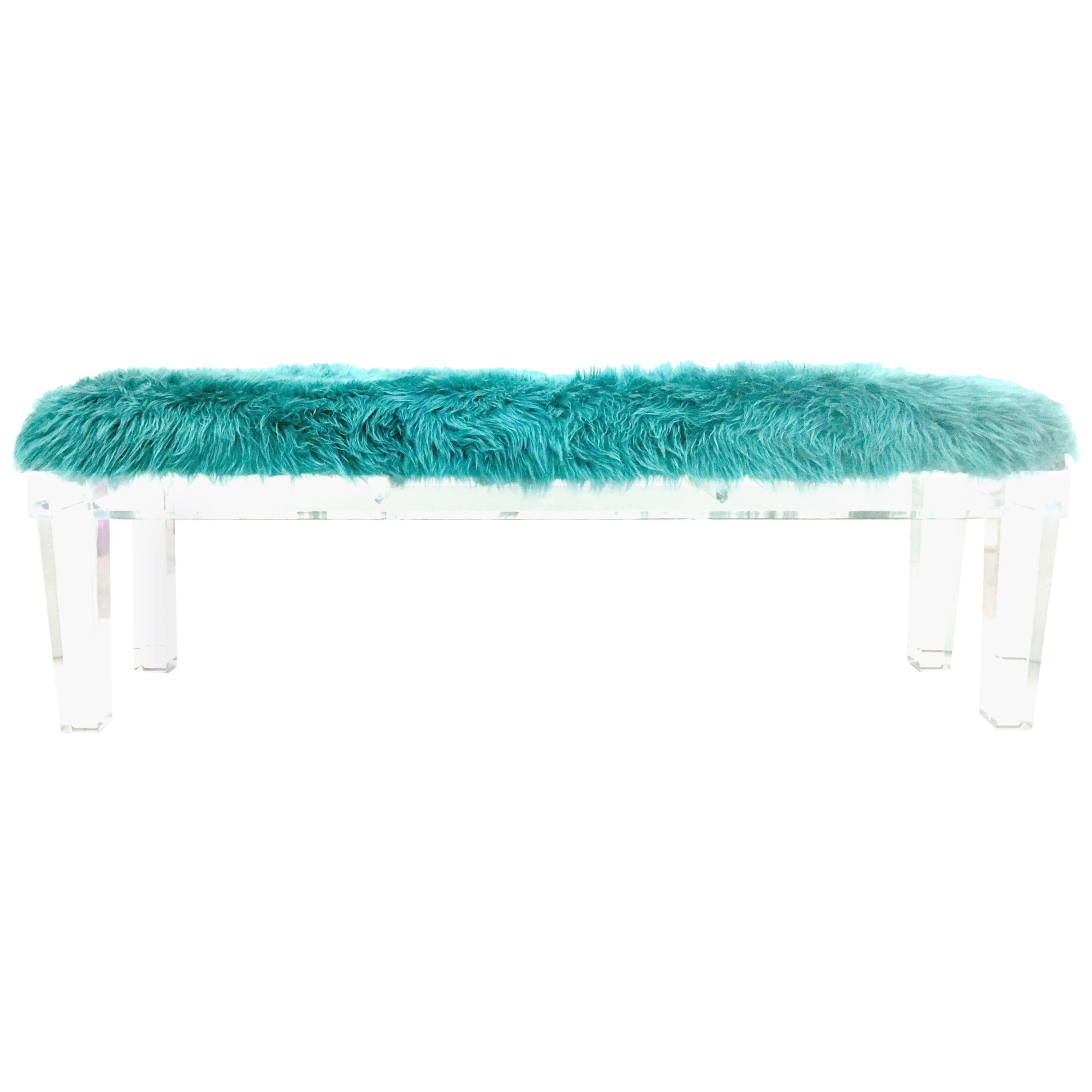 21st Century Custom Made Lucite and Mongolian Fur Long Bench at 1stDibs