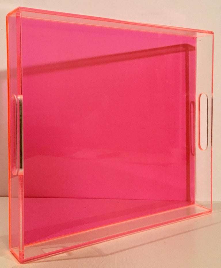 21st Century Custom Made Lucite Neon Pink Cut Out Handle Tray at ...