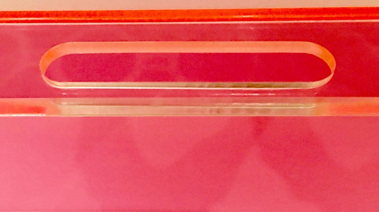 21st Century Custom Made Lucite Neon Pink Cut Out Handle Tray at ...