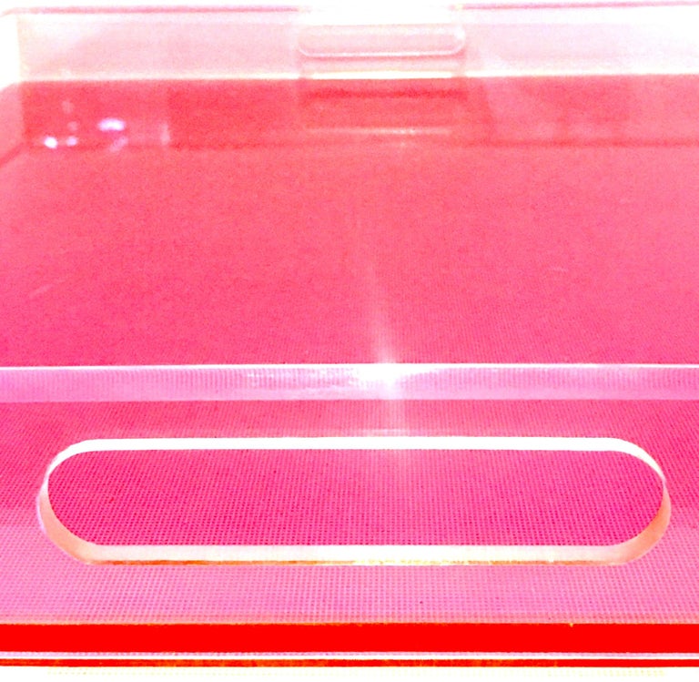 21st Century Custom Made Lucite Cut Out Handle Large Square Tray at 1stDibs