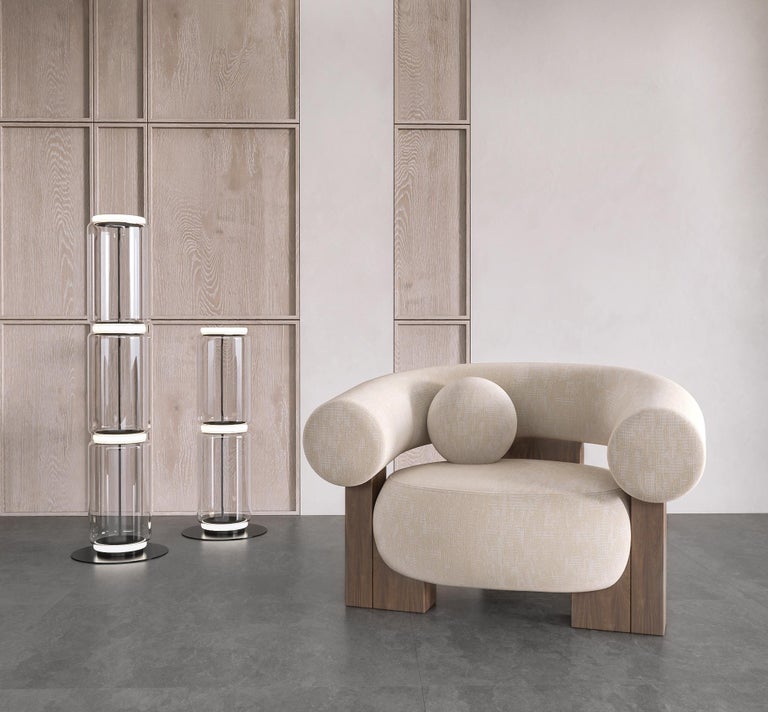 Contemporary Modern Cassete Armchair and Puff in Fabric and Wood by ...